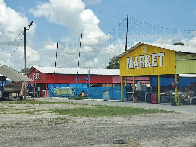 The gateway to bargain bliss! This colorful market entrance promises adventures in thrifting that big-box stores simply can't deliver.