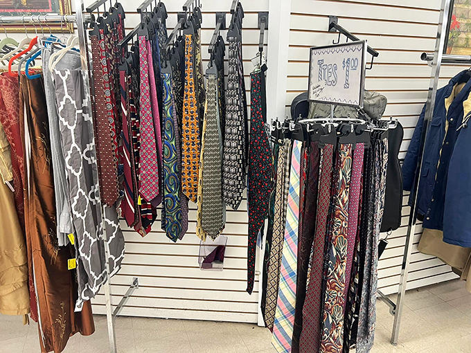 A necktie display that proves one man's fashion faux pas is another man's vintage find&mdash;silk treasures waiting for their renaissance.