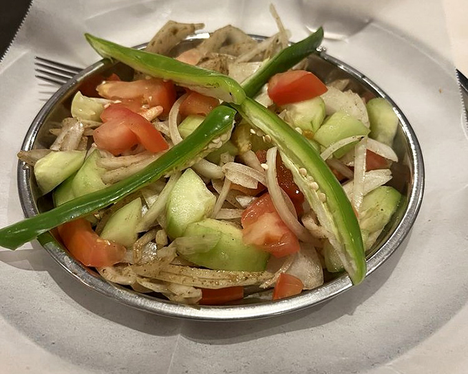 Even the humble onion salad gets star treatment here&mdash;crisp, fresh, and the perfect palate cleanser between rich, spice-laden main courses.