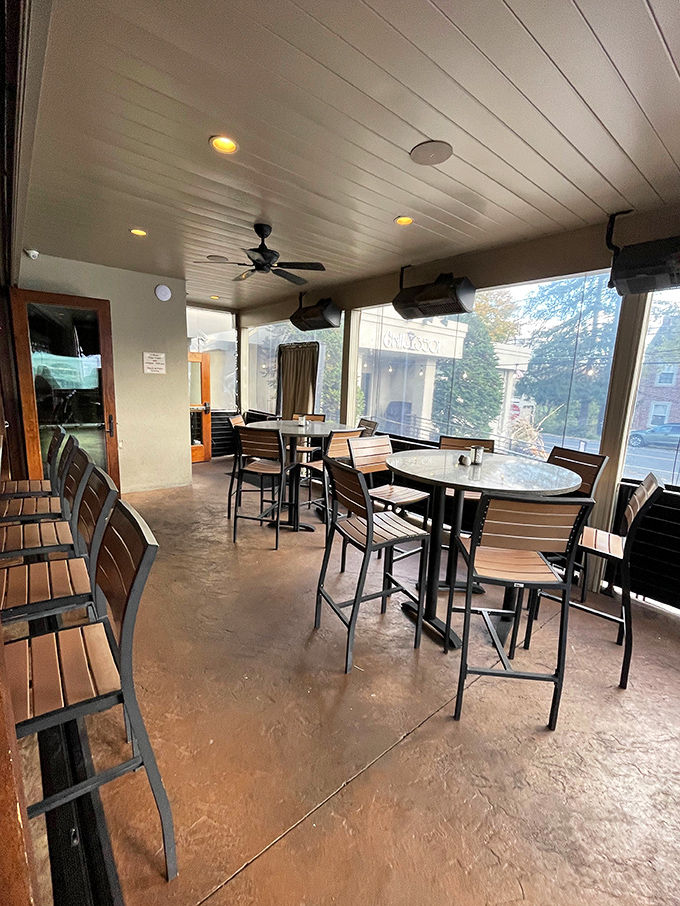 The enclosed patio offers the perfect middle ground between dining out and dining in&mdash;all the ambiance with none of the weather worries.