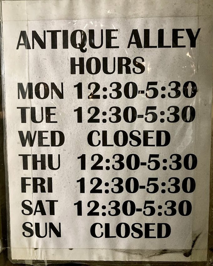 The hours sign &ndash; cryptic as an ancient scroll, vital as a treasure map. Wednesday and Sunday treasure hunters must seek elsewhere.