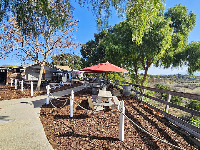 The outdoor seating area offers California sunshine with your meal&mdash;nature's perfect garnish for an already exceptional dining experience.