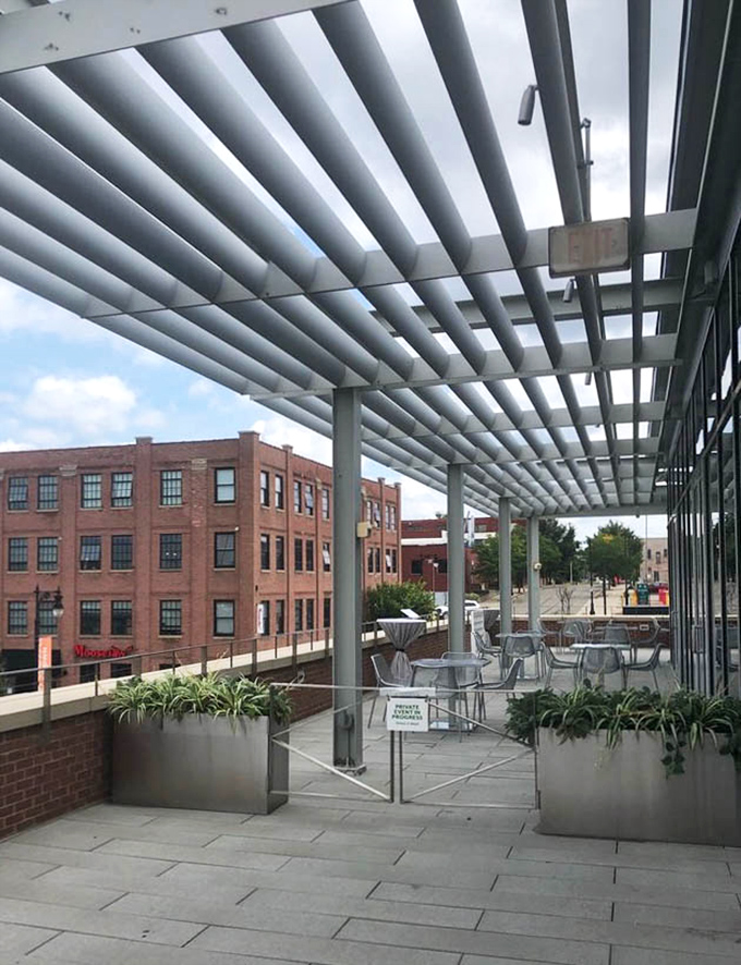 The outdoor seating area &ndash; where you can savor your oceanic treasures while taking in views of Grand Rapids' urban landscape.