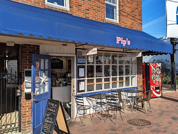 Outdoor seating where you can watch Annapolis life unfold while tackling a hot dog that requires your full strategic attention.