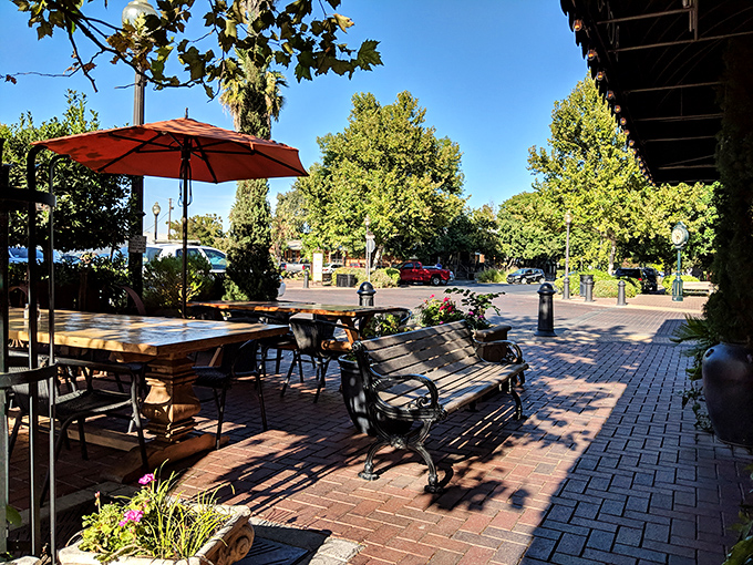 Outdoor seating where the California sunshine is just another ingredient in a perfect meal. Those umbrellas don't just block UV rays&mdash;they preserve precious eating energy.