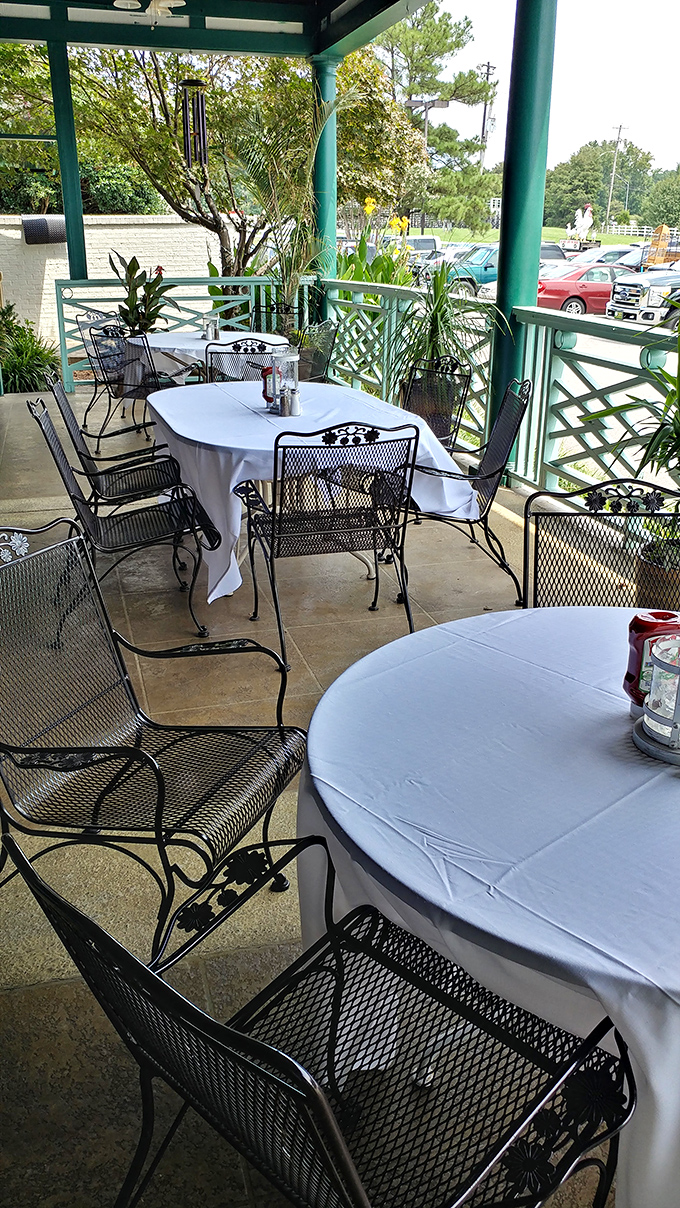 The outdoor seating area offers fresh air with your fresh cuts. A civilized porch for enjoying uncivilized portions of meat.