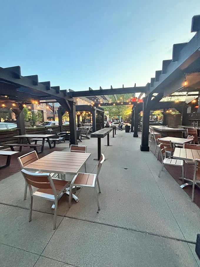 Outdoor seating that captures Columbus's vibrant energy. The perfect spot for summer evenings with friends and comfort food.