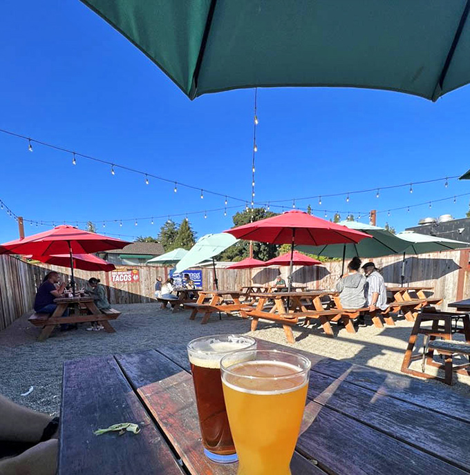 The outdoor seating area offers picnic tables, cold beers, and California sunshine&mdash;a trifecta of happiness for barbecue enthusiasts.