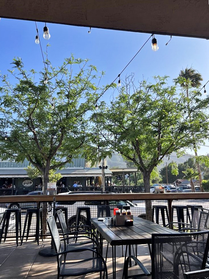 The outdoor patio offers the perfect setting for enjoying California sunshine alongside your BBQ feast.