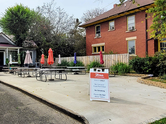 Summer's unofficial headquarters. This patio isn't just outdoor seating&mdash;it's where ice cream tastes even better under the Ohio sky.