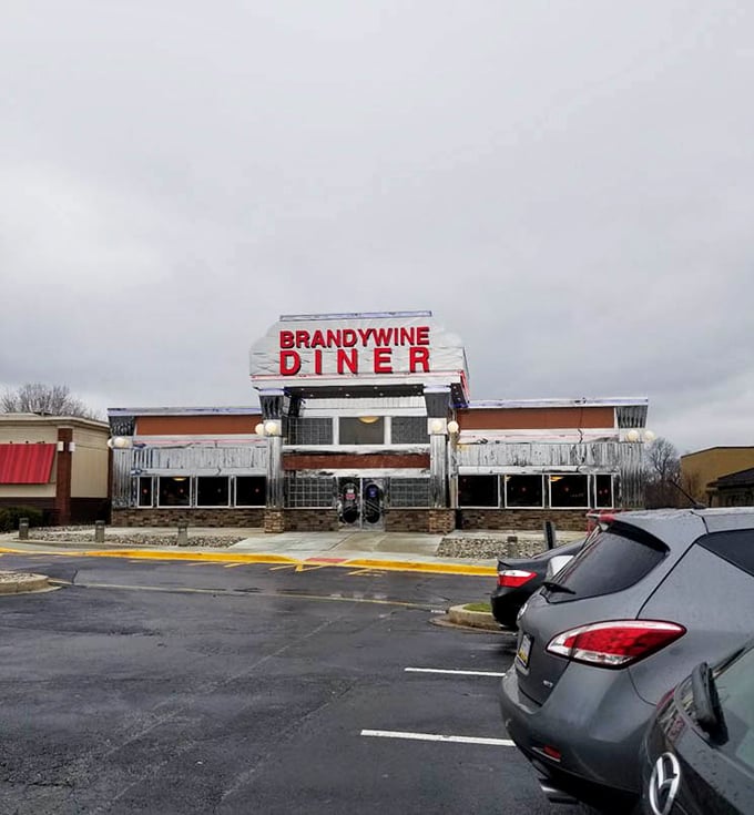 Even on a cloudy day, that classic diner silhouette stands ready to transform your hunger into happiness.