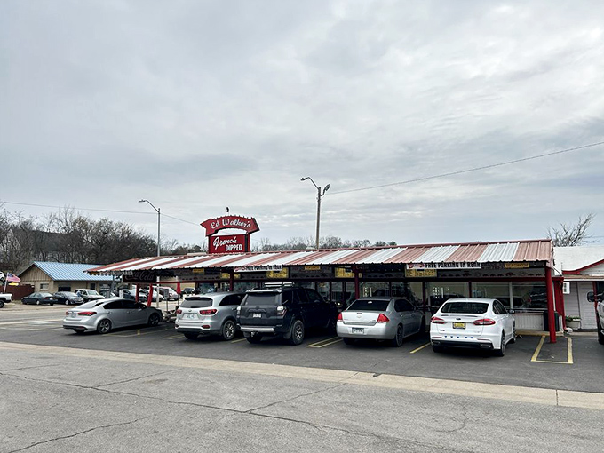 Even on cloudy days, Ed Walker's red and white awning brightens the landscape &ndash; a colorful promise of comfort food ahead.