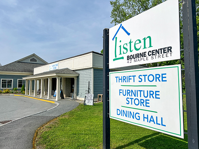 The sign says it all &ndash; not just a thrift store, but a community center with multiple ways to shop, dine, and support local initiatives.