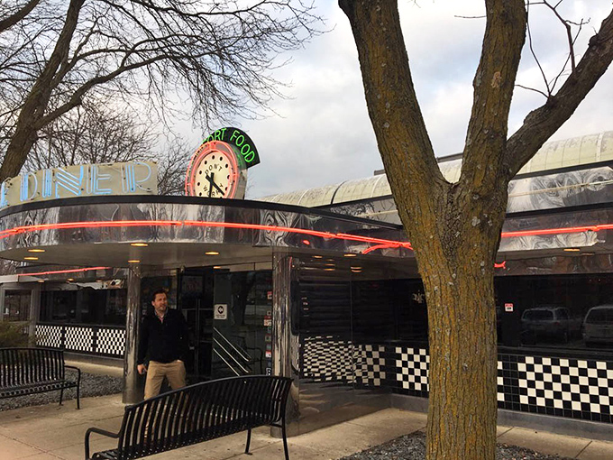 The classic profile of Drake Diner stands proud against winter trees. Like running into an old friend who always knows exactly what you're hungry for.