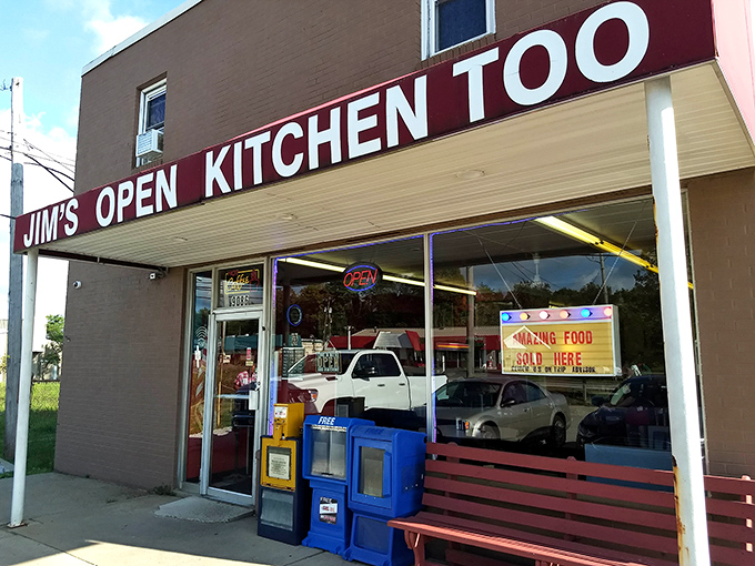 The unassuming exterior of Jim's Open Kitchen Too hides culinary treasures that locals have cherished for years and visitors discover with delight.