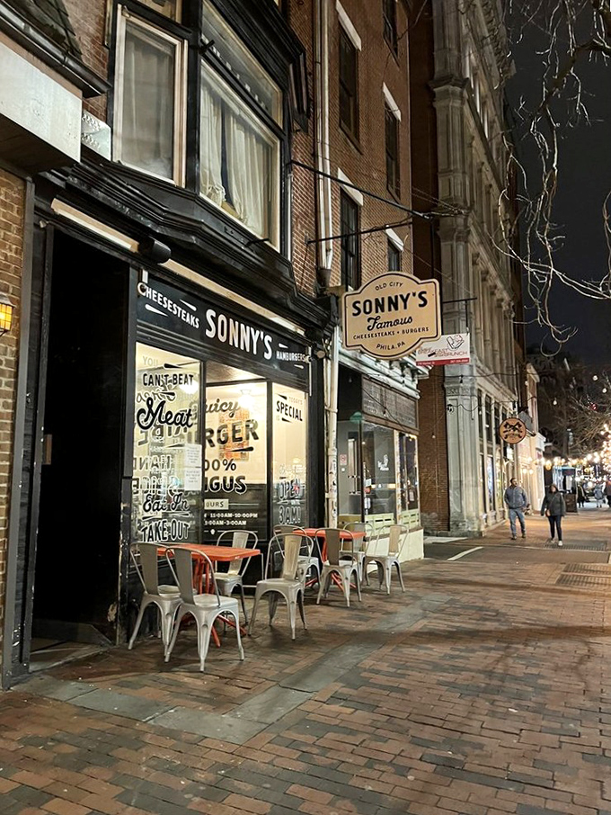 As evening settles on Old City, Sonny's glows like a beacon for the hungry, promising satisfaction on one of Philadelphia's most charming historic streets.