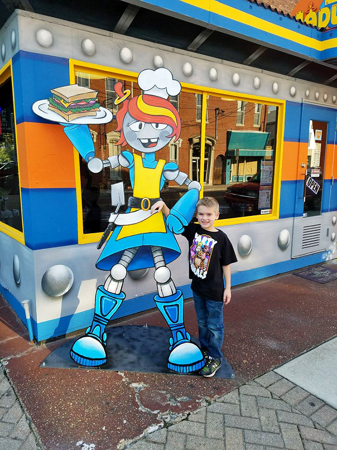 Lady Tron herself stands guard outside, welcoming hungry earthlings with the promise of sandwiches that are truly out of this world.