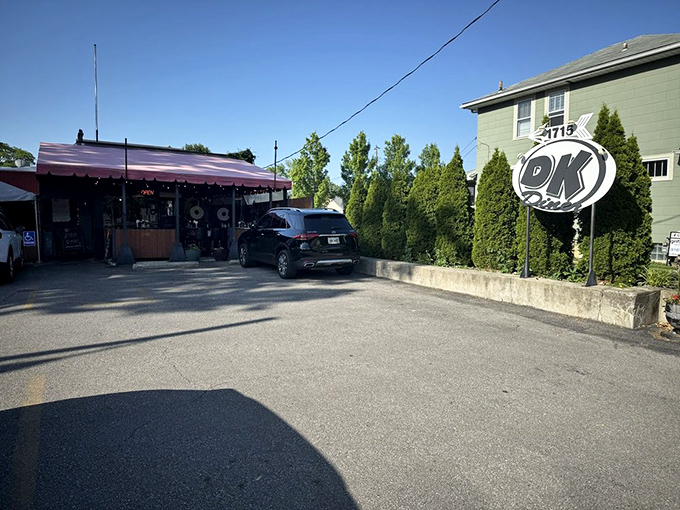 The exterior view reveals DK Diner's modest footprint, proving once again that culinary greatness often comes in unassuming packages.