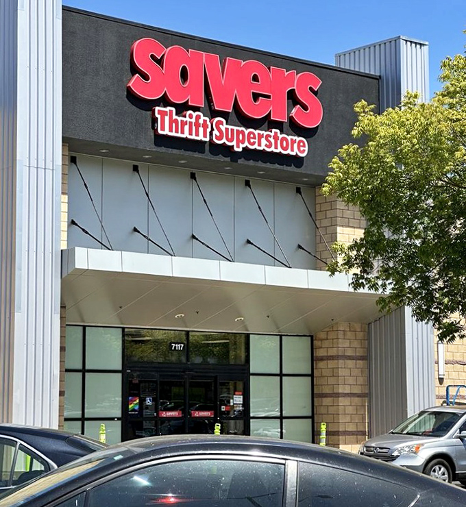 The welcoming exterior of Dublin's Savers, where California's most resourceful shoppers come to play the ultimate retail treasure hunt.