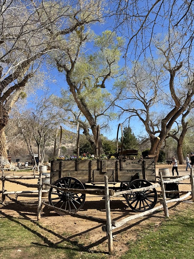 This vintage wagon isn't just decoration&mdash;it's a reminder of the ranch's authentic heritage amid wine country innovation.