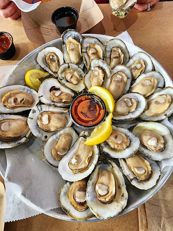 A perfect circle of briny treasures from the Chesapeake Bay—these oysters are the ocean's most perfect appetizer.
