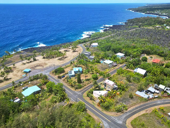 From above, Pahoa reveals its perfect placement between azure ocean and verdant wilderness &ndash; a community balanced on the edge of paradise.