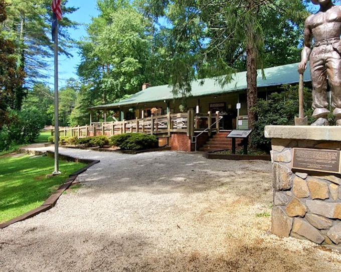 The park office welcomes visitors with classic rustic charm. Behind that porch, park rangers hold the secrets to the best hidden spots.