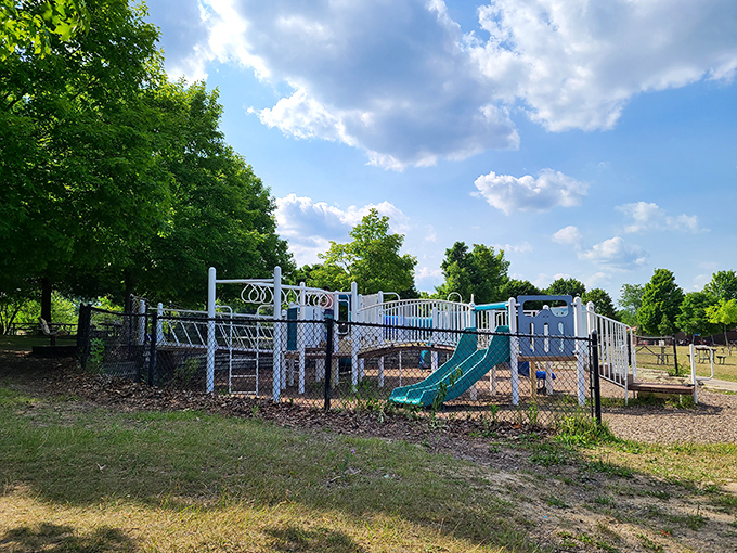 The playground keeps little ones entertained while parents catch their breath and remember what relaxation feels like again.
