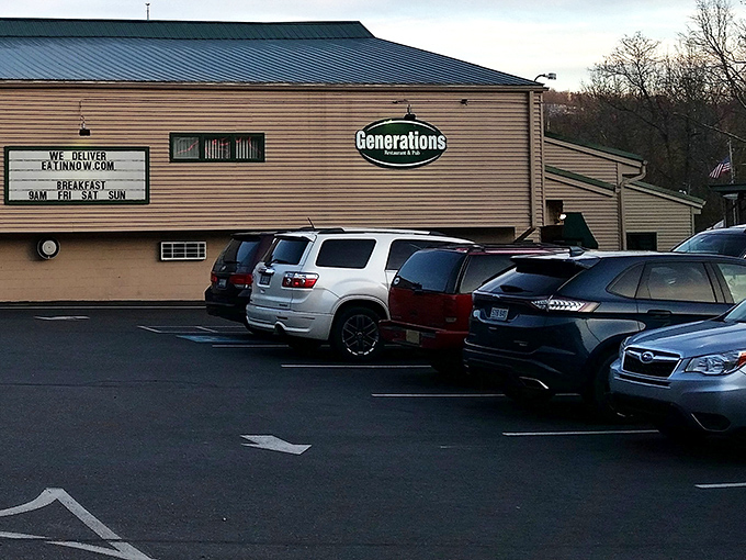 A full parking lot&mdash;the universal sign language for "locals know this place is worth finding" in any town across America.