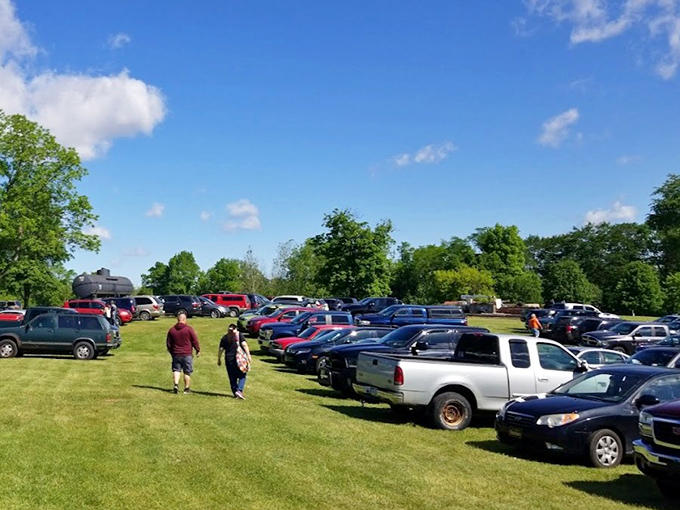 Field of dreams for treasure seekers. Cars fill every available space as Pennsylvania's bargain hunters arrive for their weekend fix.