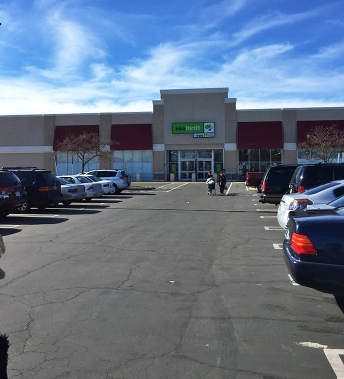 The parking lot welcomes shoppers with open spaces, because finding a spot shouldn't be harder than finding deals.