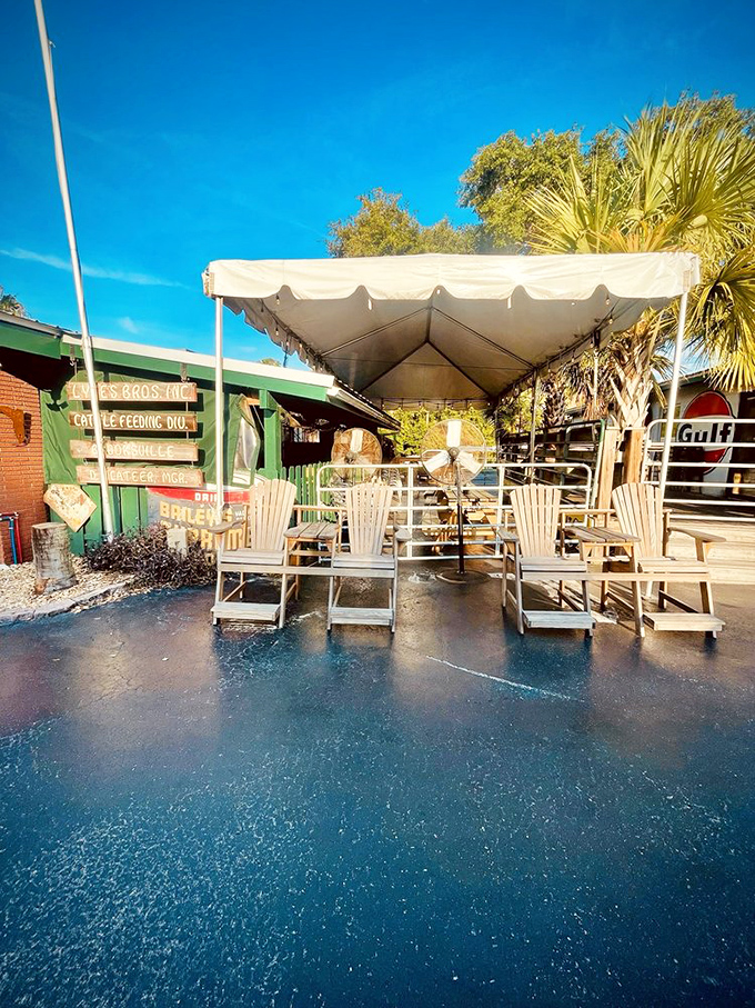 The outdoor seating area offers the quintessential Florida dining experience &ndash; palm trees, sunshine, and the anticipation of something delicious on its way.