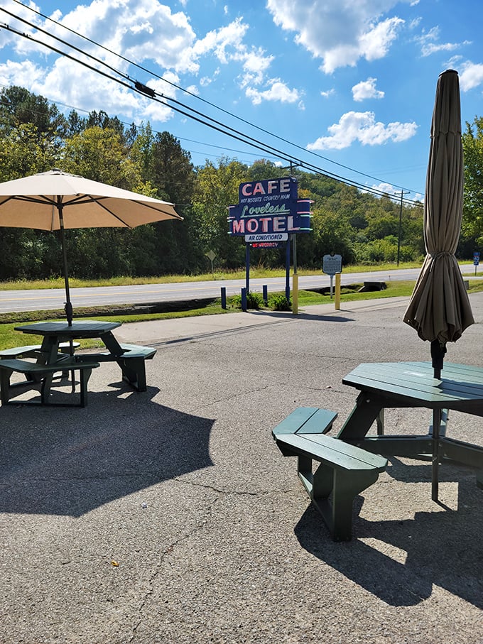 A charming front porch that whispers "slow down" before you even taste a bite&mdash;Southern hospitality in architectural form.