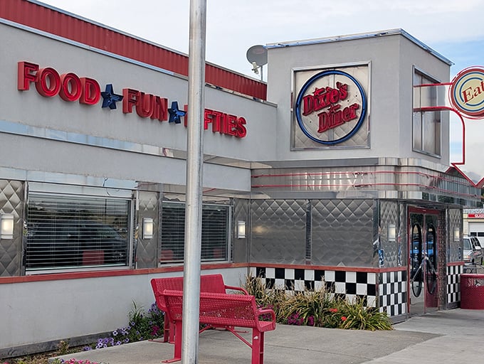 The iconic Dixie's Diner sign promises a taste of Americana that delivers on its pledge of "FOOD ★ FUN ★ FIFTIES" with every visit.