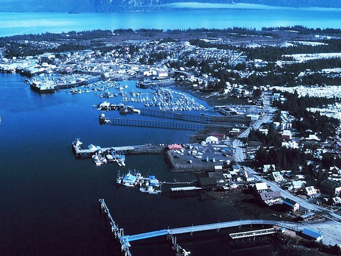 From above, Petersburg reveals its true character &ndash; a working harbor embraced by wilderness, civilization balanced on nature's edge.