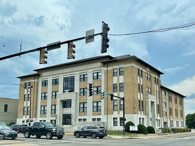 The stately Pope County Courthouse stands as a testament to Russellville's history and the sensible governance that keeps property taxes in the "pleasant surprise" category.