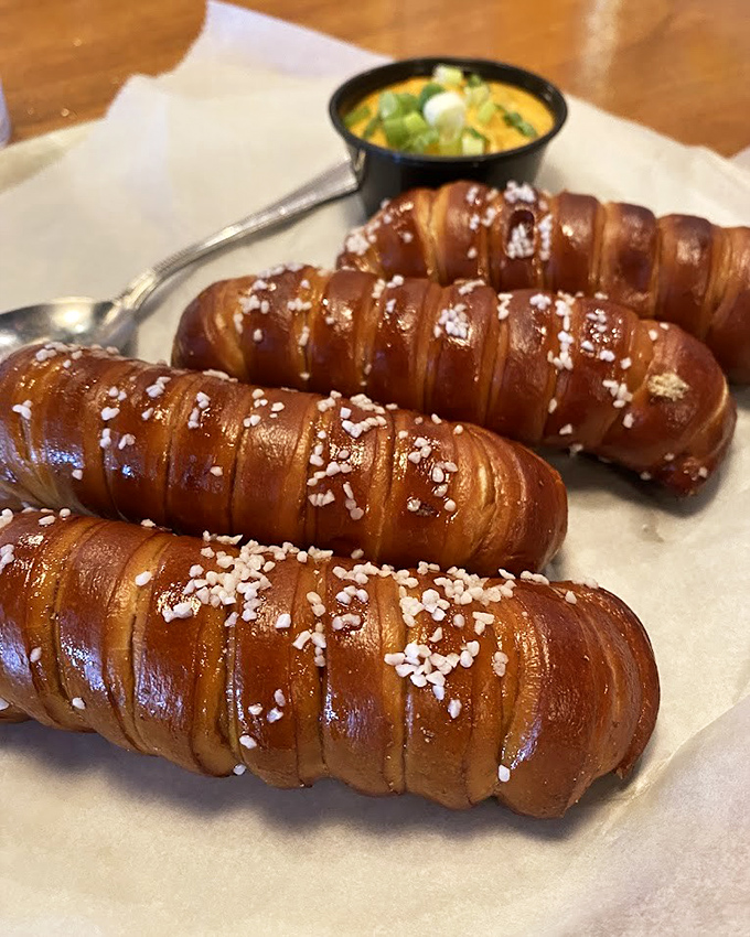 Soft pretzel sticks with their glistening salt crystals and cheese dip&mdash;the kind of appetizer that makes you reconsider ordering a main course.