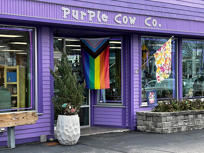 Purple Cow Co's vibrant exterior announces this isn't your grandmother's gift shop&mdash;unless your grandmother is really cool.