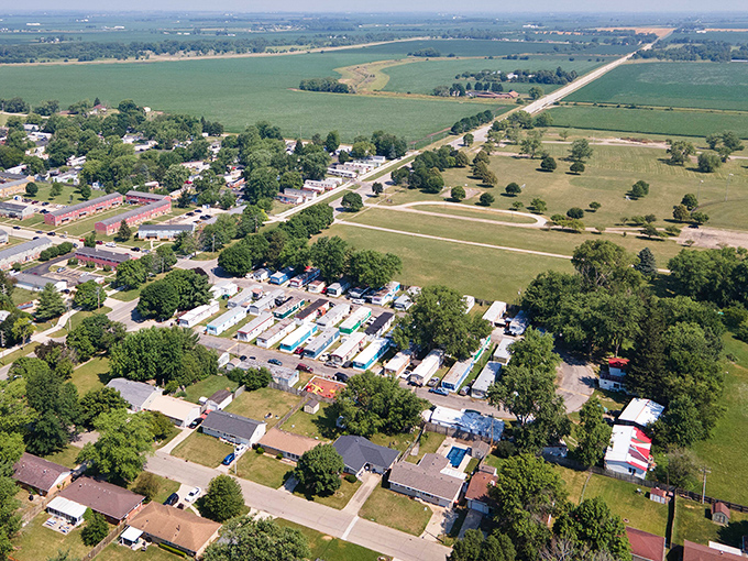 From above, Rantoul reveals its perfect balance &ndash; close-knit neighborhoods surrounded by the geometric beauty of Illinois farmland stretching to the horizon.