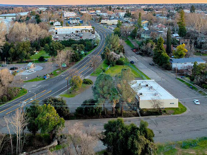 From above, Red Bluff reveals its perfect balance of nature and civilization, the Sacramento River curving like nature's own signature.