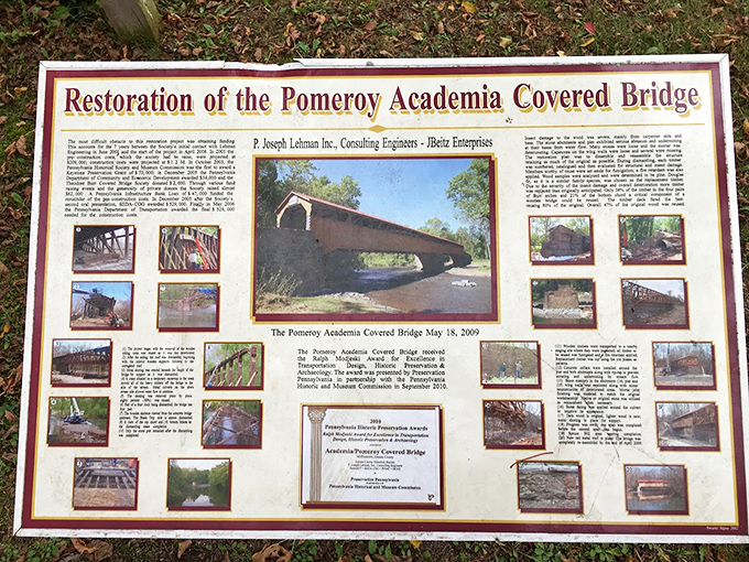 Every restoration tells a story of dedication. This display board chronicles the loving care that keeps this Pennsylvania treasure standing for future generations.