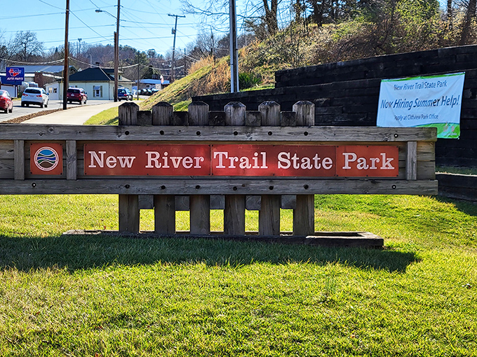First impressions matter, and this entrance sign nails it&mdash;simple, rustic, and promising just enough wilderness to feel adventurous without getting lost.