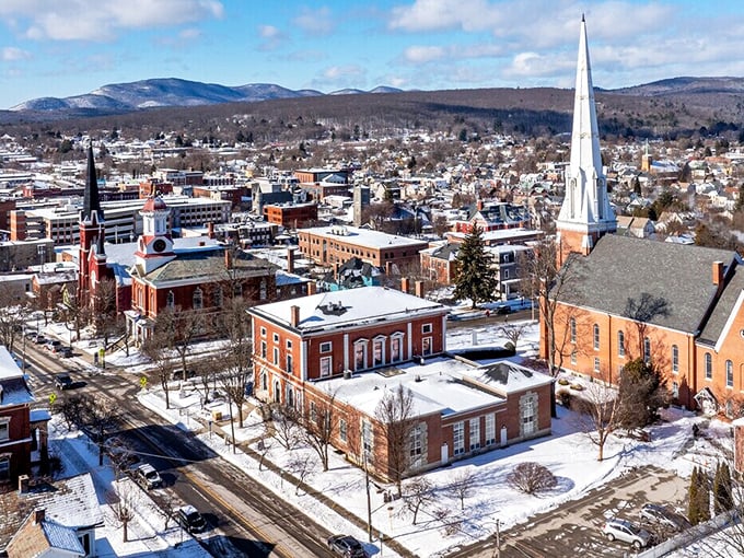 Winter transforms Rutland into a snow globe come to life, where church spires punctuate a landscape blanketed in Vermont's purest white.