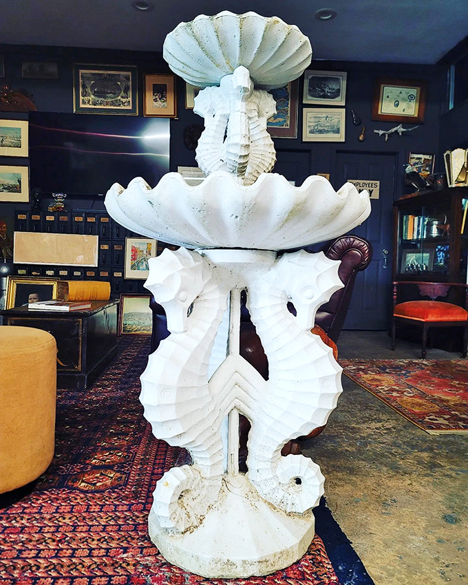 This seahorse fountain belongs in a 1950s Florida postcard, evoking an era when mermaids performed live shows and roadside attractions ruled tourism.