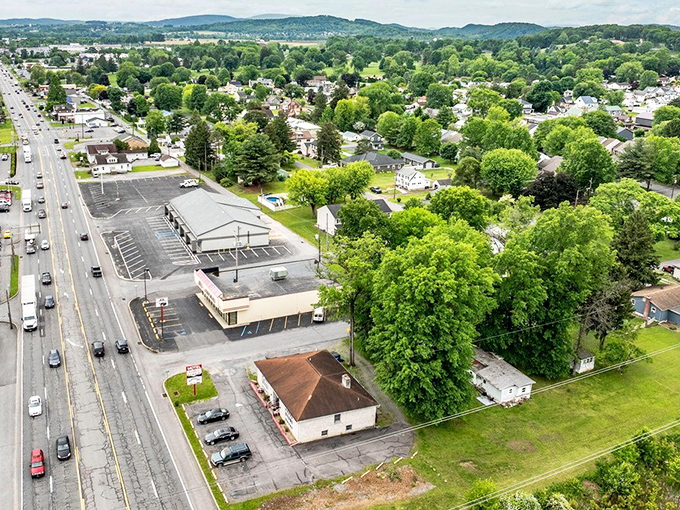 From above, Selinsgrove reveals itself as a perfect blend of green space and civilization—like someone actually planned a town with humans in mind.