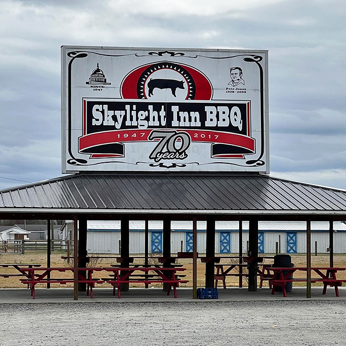 Seventy years of smoke and glory advertised on a sign that's become a beacon for barbecue pilgrims nationwide.