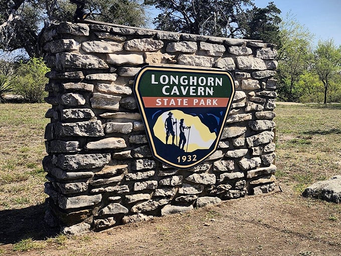 More than just a sign &ndash; it's a promise of adventure. The park's entrance marker welcomes visitors to a unique Texas experience since 1932.