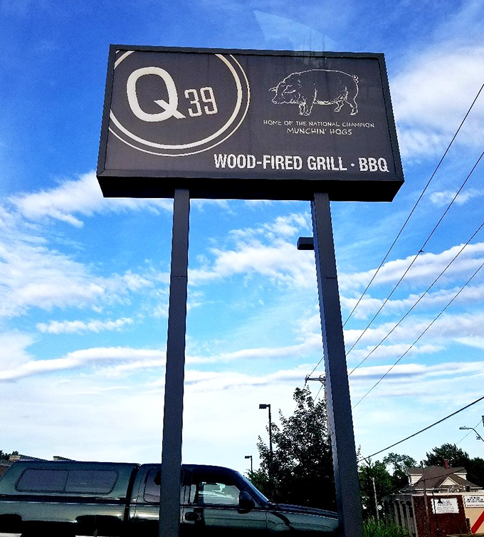 "Home of the National Champion Munchin' Hogs"&mdash;when your sign makes this claim against Missouri's blue sky, you'd better deliver. Spoiler: they do.