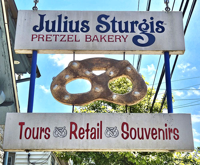 The sign says it all&mdash;tours, retail, souvenirs. But it's the giant pretzel silhouette that makes every passerby suddenly hungry.