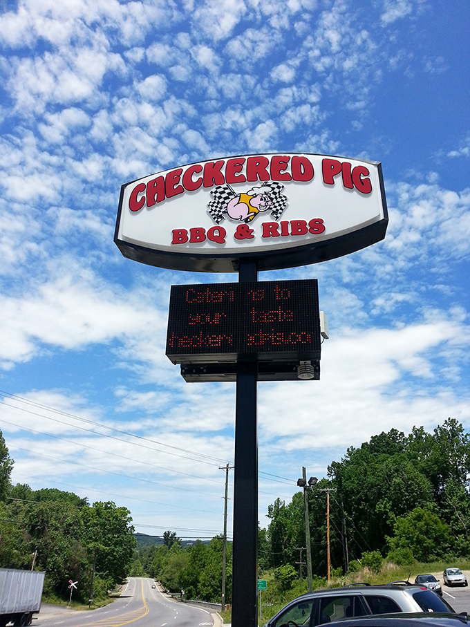 That sign stands tall against Virginia blue skies, a checkered flag for flavor victory.
